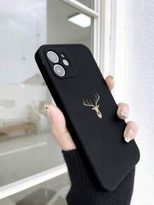 1pc Minimalist Gold Deer Head Creative Pattern Protective Phone Case ...