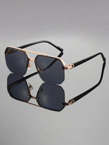 1 Pair Unisex Metal Polygonal Double-Beam Fashionable Sunglasses ...