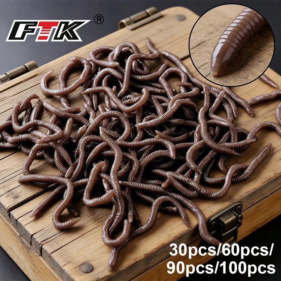 FTK 30/60/90pcs Realistic Red Soft Bait: Worm Shaped Red Worm ...