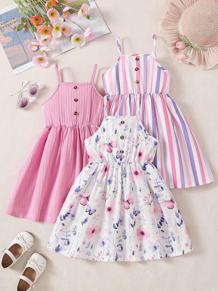 3pcs/Set Summer Young Girl Casual Comfortable Dress, Spaghetti Strap ...
