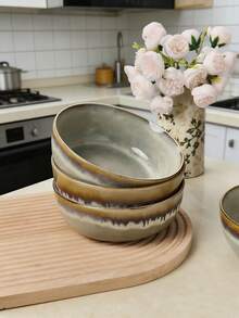 2pcs 8.5-Inch Vintage Distressed Ceramic Serving Bowls, Japanese Wabi ...