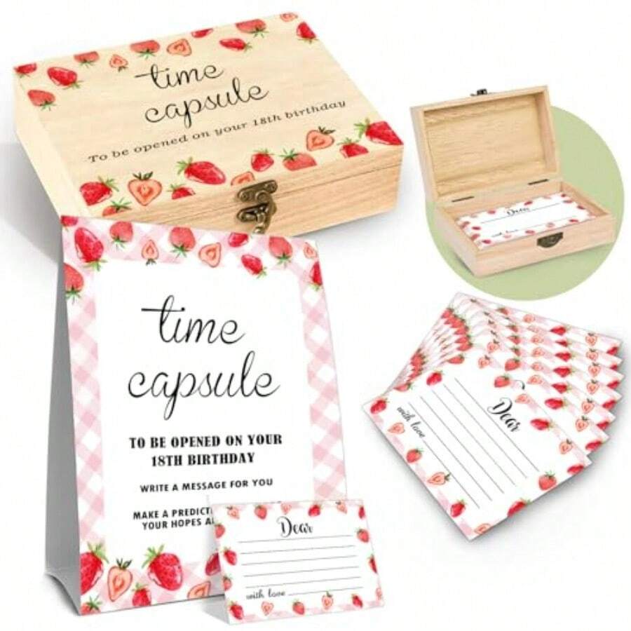 S52 Pcs Time Capsule Set 50 Strawberry Decorated Cards And 1 Time ...