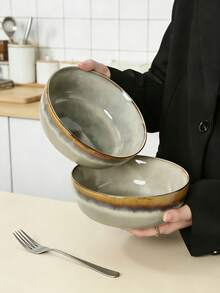 2pcs 8.5-Inch Vintage Distressed Ceramic Serving Bowls, Japanese Wabi ...