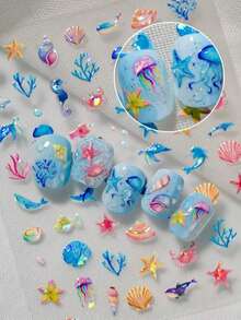 New Joyful Ocean World Nail Stickers, 3D Embossed Shell & Underwater ...