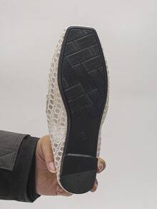 Women's Beige Mesh Woven Loafers, Breathable Hollow-Out Flat Slip-On ...