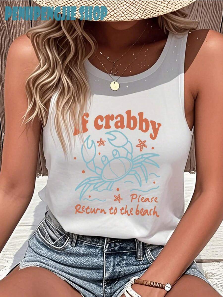 Women's If Crabby Return To The Beach Crab Graphic Tank Top, Festival ...