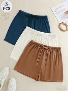 3pcs Women's Comfortable Lounge Shorts Set - Easy Care, Drawstring ...