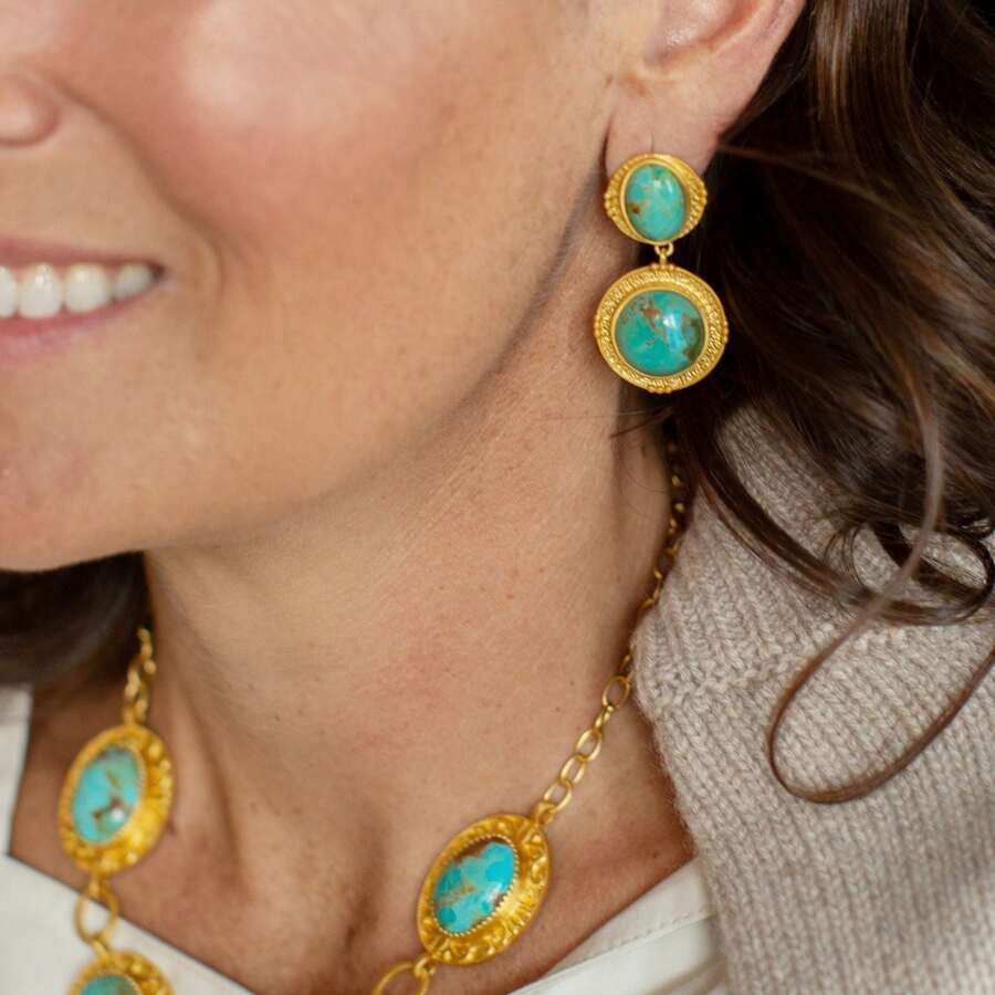 1 Pair Turquoise Stud Earrings, Vintage Elegant Natural Stone Earrings ...