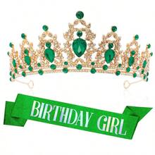Green Crown Headband And Sash Women - Birthday Tiara Adults | SHEIN UK