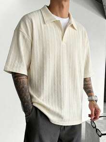 1pc Men's Apricot Short Sleeve Polo Shirt, Twisted Texture V-Neck, Knit ...