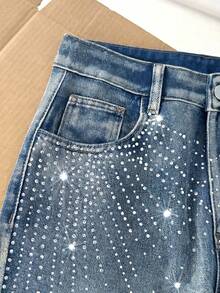 Plus Size Women High Waist Elastic Straight Leg Jeans, Solid Color With ...