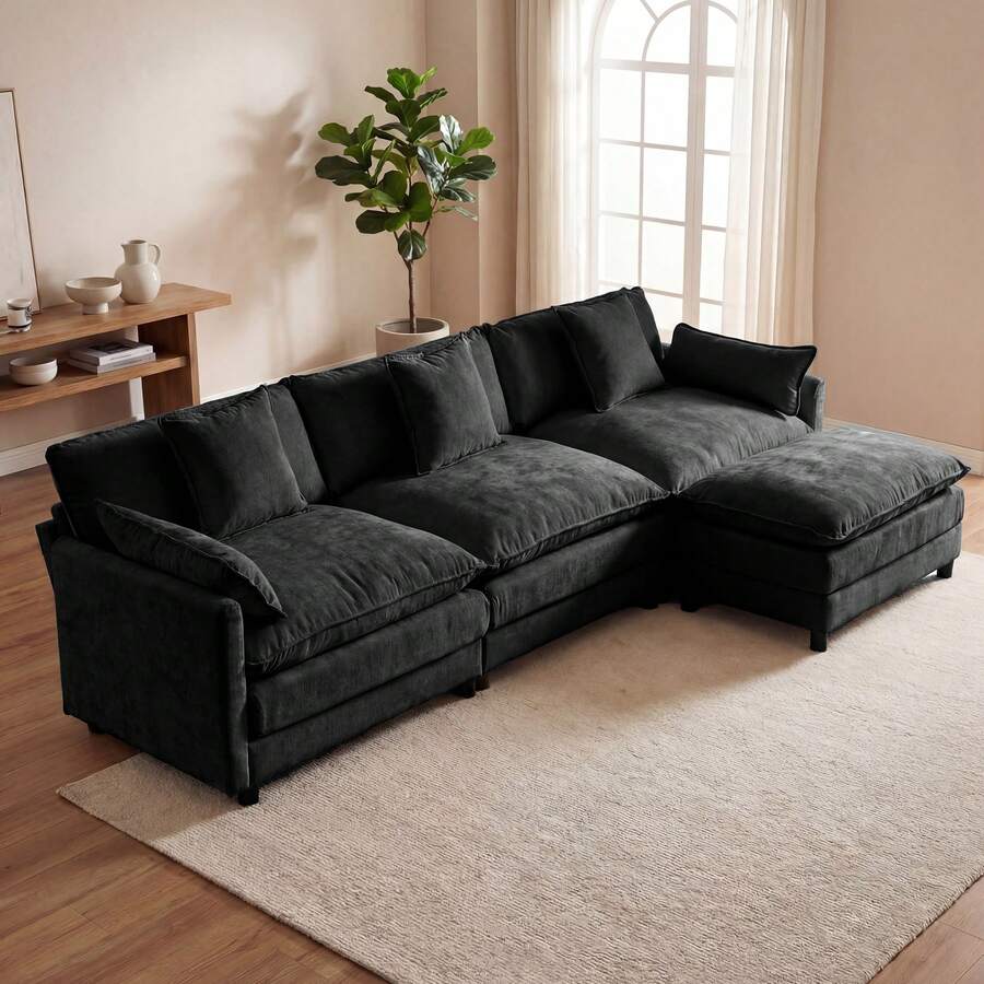 35" /107" Convertible L-Shaped Modular Sectional Sofa 3-Seat Chenille ...