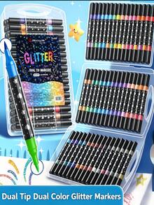2-In-1 Glitter Marker Pens, Dual-Tip Fluorescent Highlighter Pens With ...