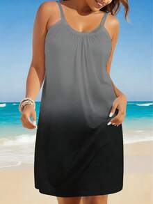 Women's Plus Size Gradient Color Beach Strap Dress, Sleeveless ...