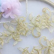 1 Pair Golden Mesh Peony Embroidered Applique, Water-Soluble Lace ...