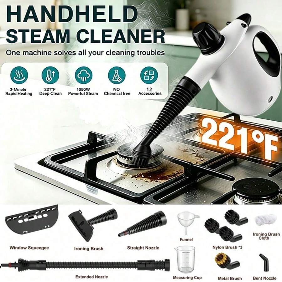 Steam Cleaner,Handheld Steam Cleaner 1050W, Pressurised Multi-Purpose ...