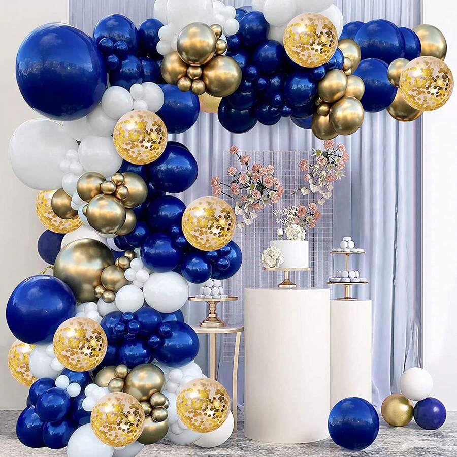 131pcs Navy Blue, Gold, And White Balloon Arch Set For Birthday Parties ...