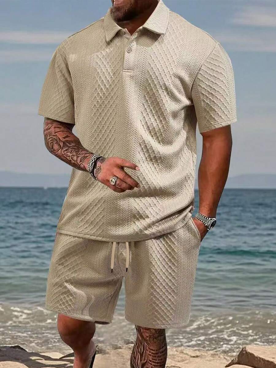 2pcs/Set Hawaiian Bright Colors Outfit, 3D Striped Print Zip Polo Shirt ...