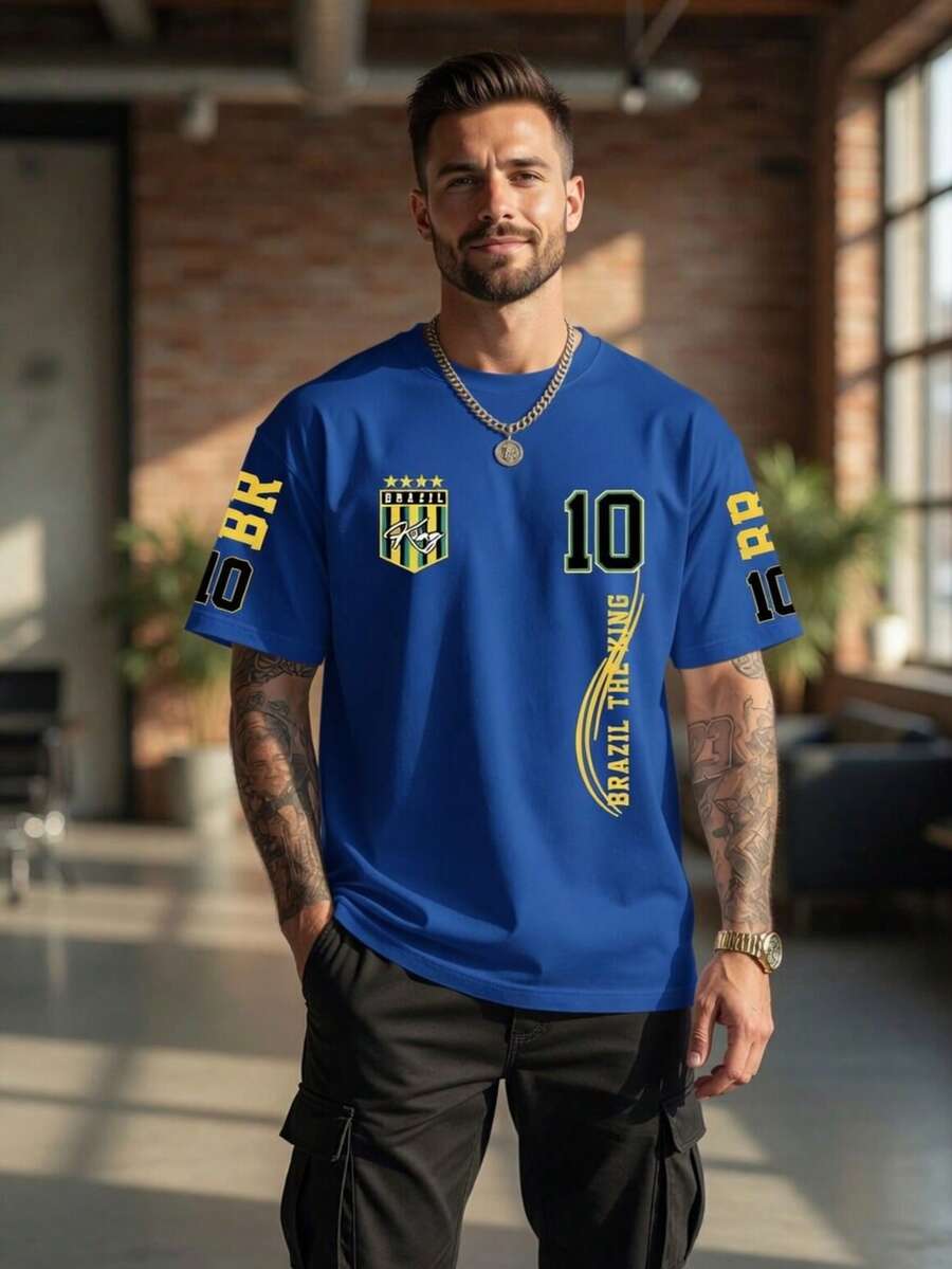 Men's T-Shirt With Brazil Football World Cup Print - The King | SHEIN UK