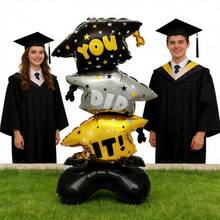 Black & Gold Graduation Cap Balloon With Stand, Suitable For 2026 ...