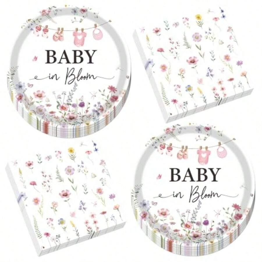 CBaby Shower Plates Napkins - 50 Pcs Baby In Bloom Baby Shower ...