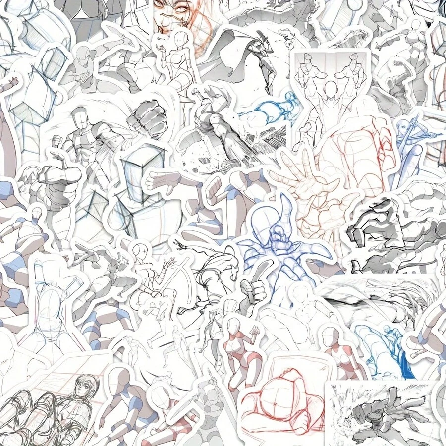 60pcs Sketch Drawing Human Figure Stickers, See-Through Drawing ...
