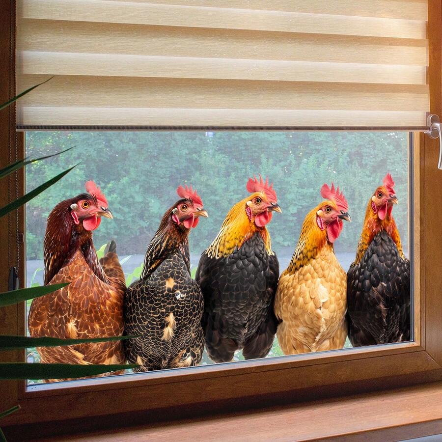 1pc Funny 5 Hens Glass Sticker, Farmhouse Style Poultry Window Decor ...