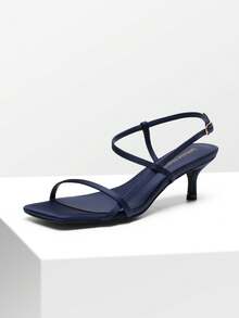 Women's Kitten Low Heels Square Open Toe Ankle Strap Party Wedding ...