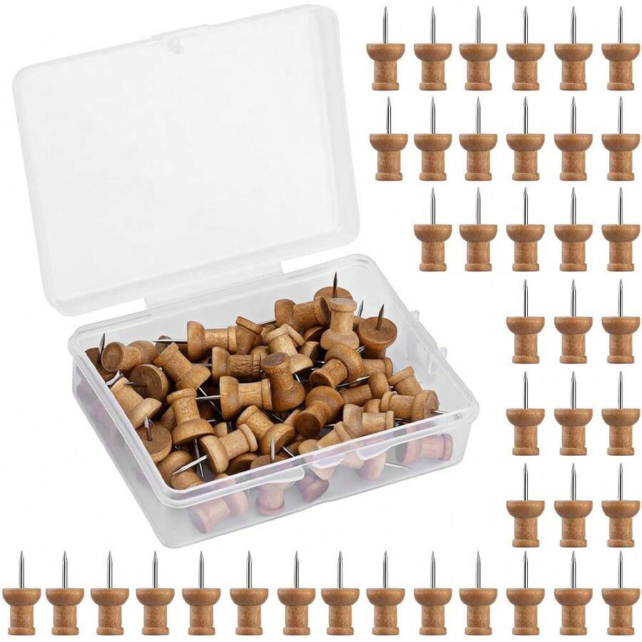 40pcs Wooden Push Pins, Decorative Wood Thumbtacks, Suitable For Cork ...