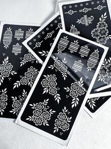4 feuilles de pochoirs de tatouage de fleurs, pochoirs de tatouage ...