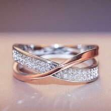 Women's Fashion Two-Tone X-Shaped Sparkling Synthetic CZ Ring, Classic ...