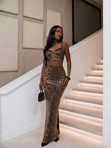 Sequin Sexy Elegant Zipper Top & Skirt 2-Piece Set, Suitable For Date ...