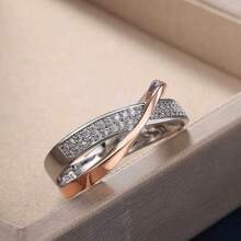 Women's Fashion Two-Tone X-Shaped Sparkling Synthetic CZ Ring, Classic ...