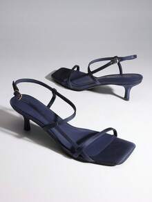 Women's Kitten Low Heels Square Open Toe Ankle Strap Party Wedding ...