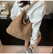 Viral Wide Strap Straw Tote Bag, Large Capacity Nautical Woven Shoulder ...