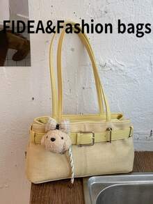 New Fashion Women's Tote Bag, Solid Color Minimalist PU Leather Vintage ...