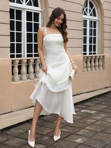 Satin Camisole Waist Cake Dress, Formal Evening Gown For Wedding, Party ...