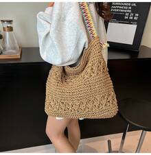 Viral Wide Strap Straw Tote Bag, Large Capacity Nautical Woven Shoulder ...