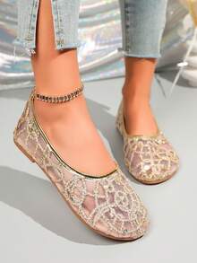 Plus Size Women's Luxury Hollow Mesh Plaid Sequin Slip-On Shoes ...