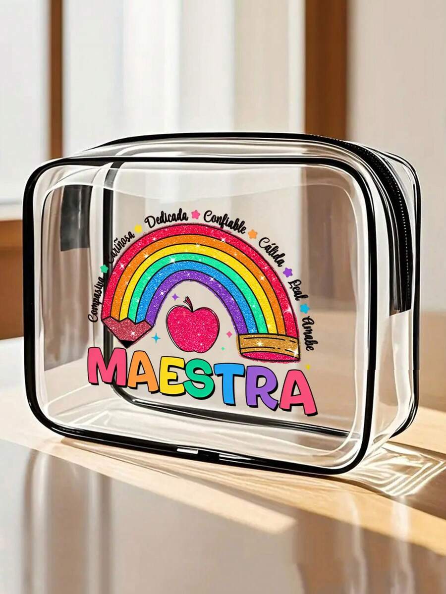 Best Teacher Theme PVC Cosmetic Bag, Zippered PVC Travel Organizer ...