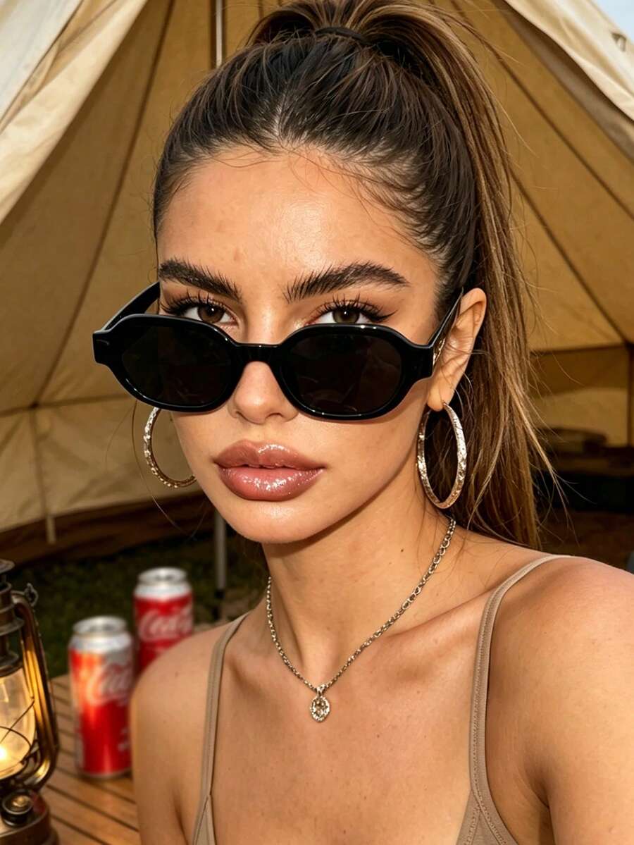 1pc Black Oval Small Frame Fashion Glasses For Women, Minimalist ...