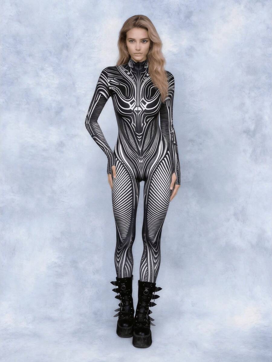 Burning Man Explosion Model Black & White Mechanical Texture Jumpsuit ...