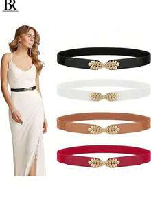 1pc Leaf Buckle Elastic Waist Belt For Women, Stretchy Skinny Dress ...