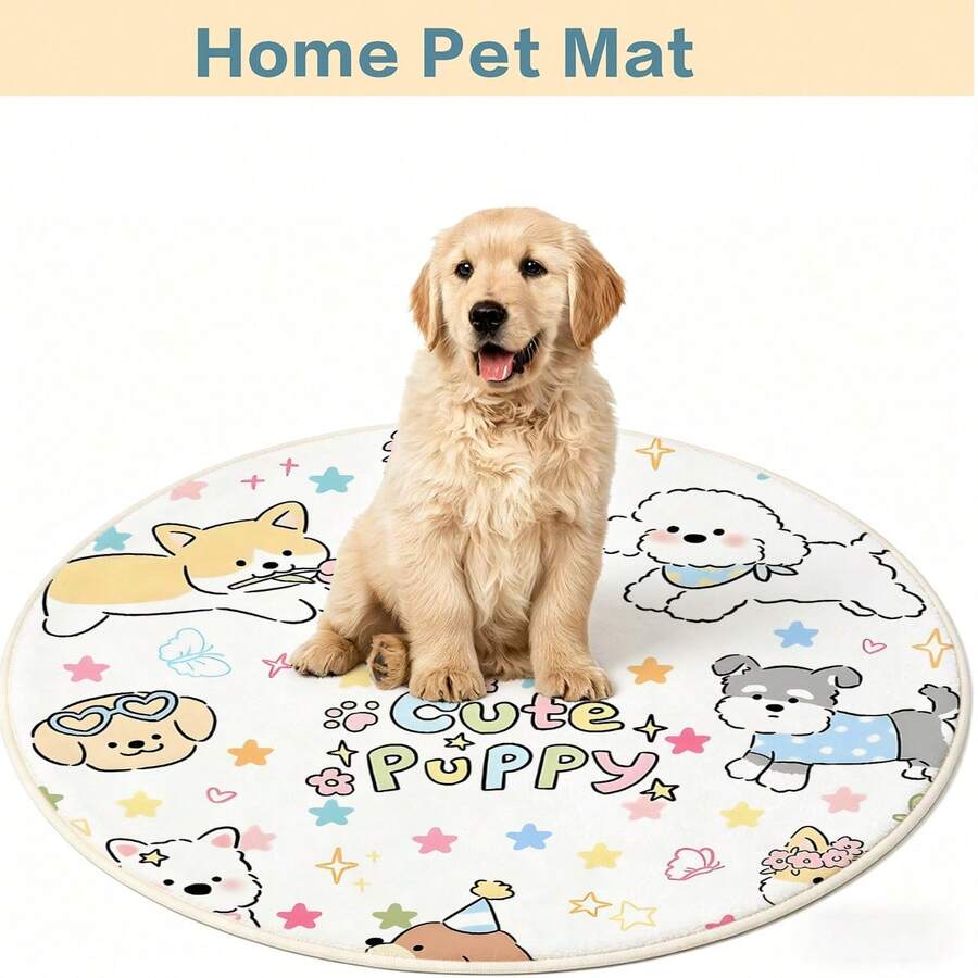 1pc Cute Cartoon Puppy Round Floor Mat, Versatile Cream-Colored Rug For ...