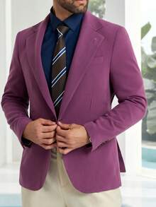 Men's Single-Breasted Suit Jacket, Solid Color Formal Blazer, Business ...
