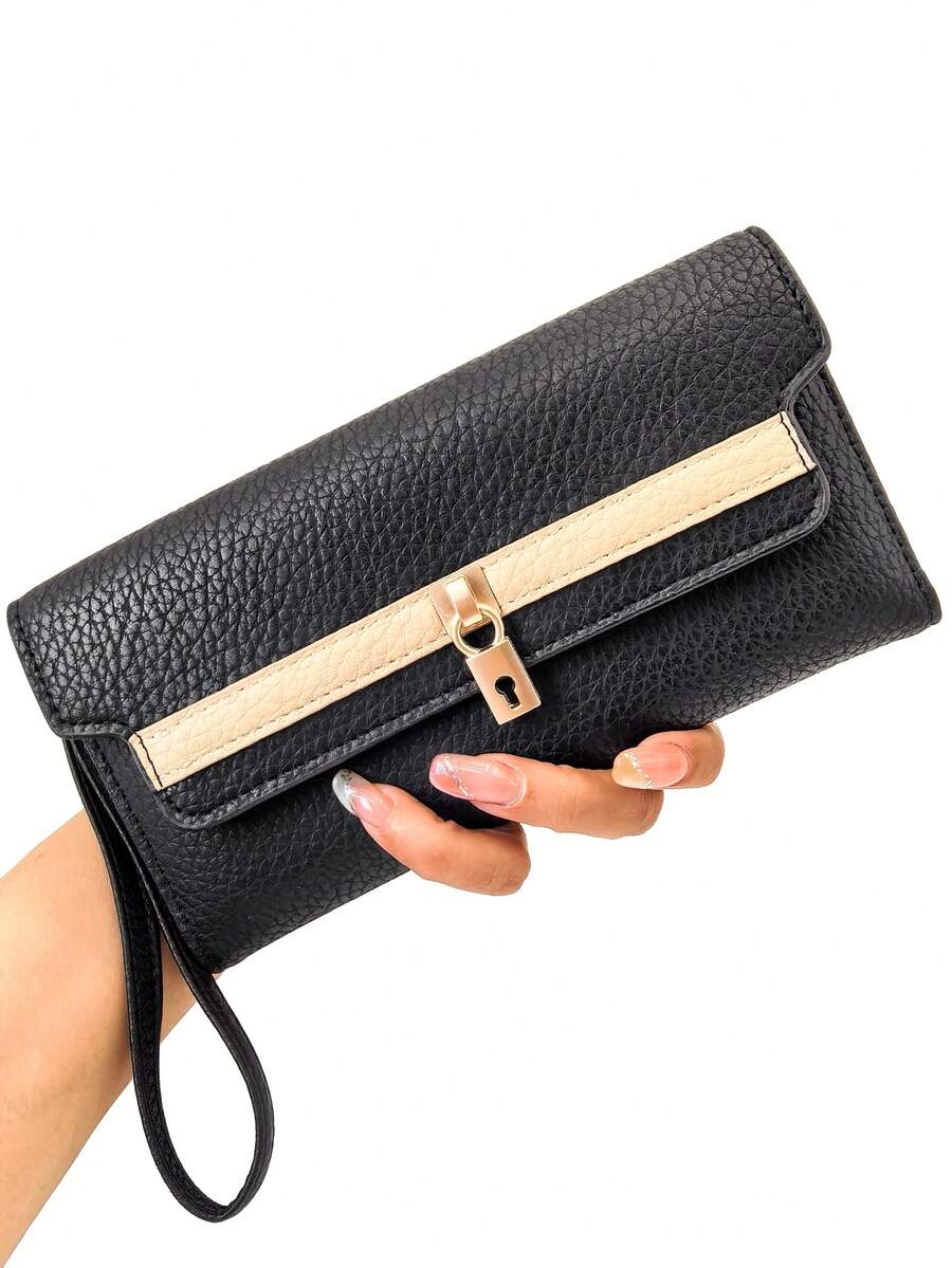 1pc Mini Handheld Long Wallet, PU Solid Color Elegant Snap Card Holder ...