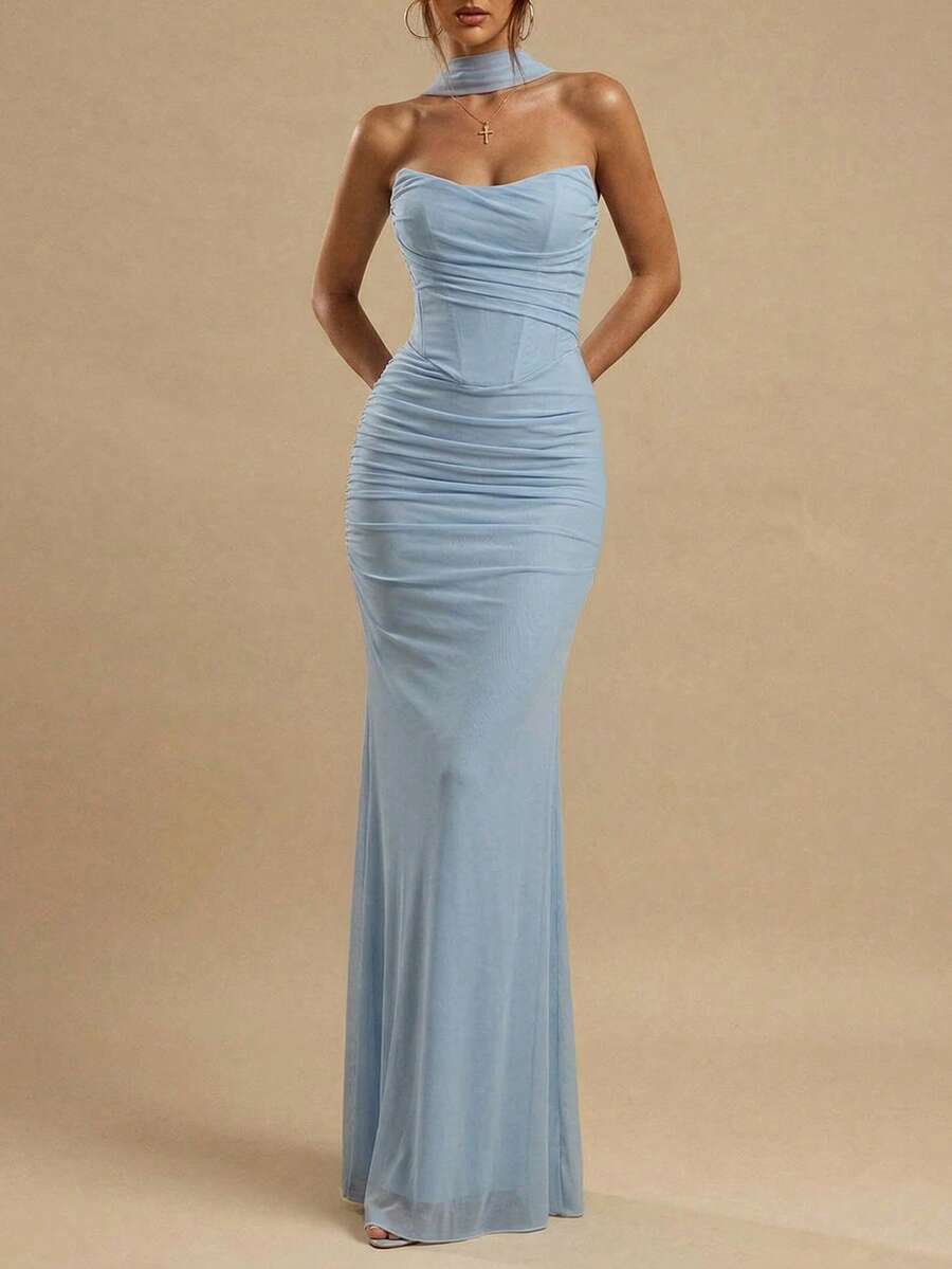 Solid Color Elegant Romantic Pleated Dress For Party, Wedding, Birthday ...