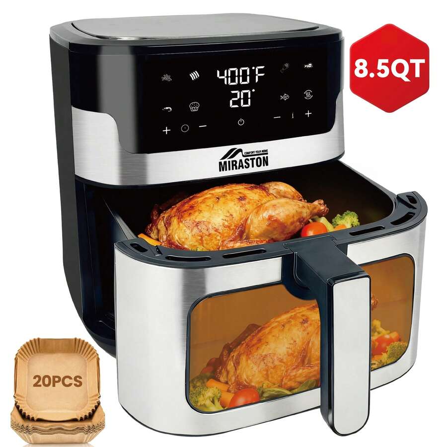 YMS 8.5QT SS304 Air Fryer, Upgraded Large Capacity Suitable For 5-6 ...