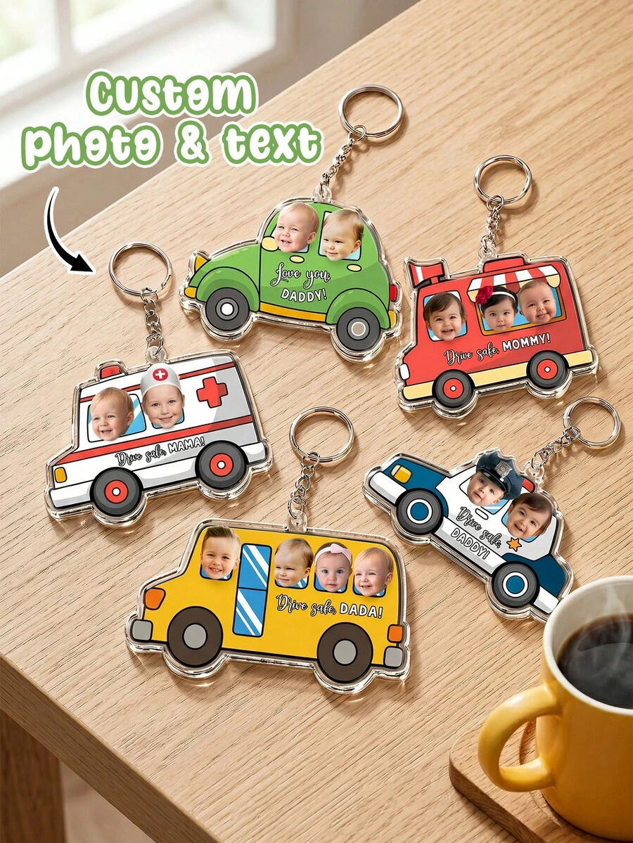 1pc Custom Photo & Text Car Acrylic Keychain, Personalized Kids Face ...