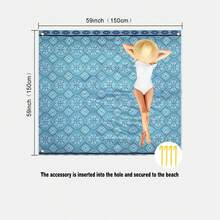 1pc Extra Large Quick-Dry Moroccan Blue Pattern Beach Blanket, Suitable ...
